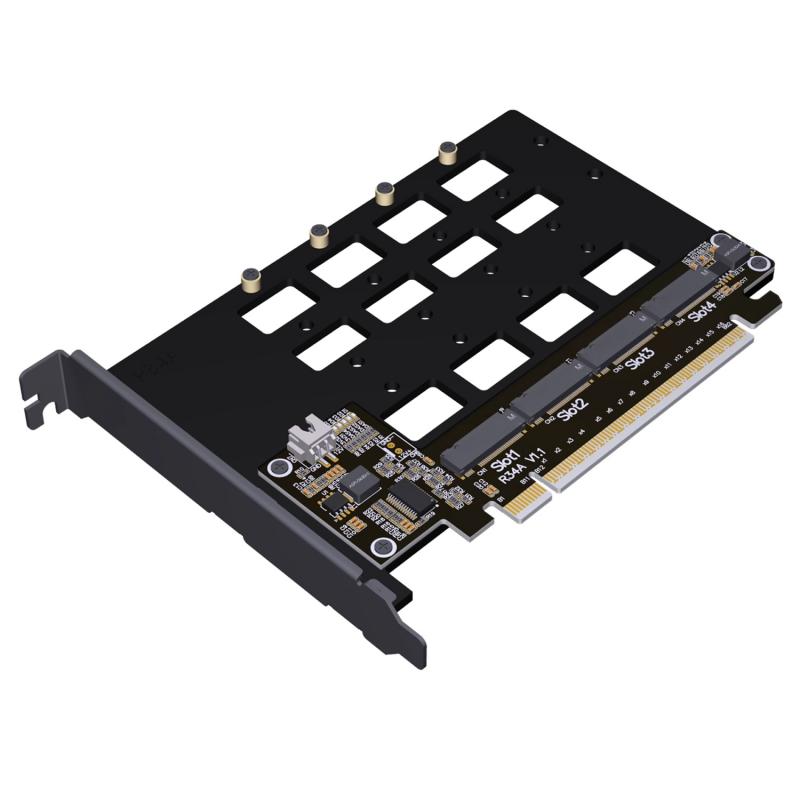 PCIe 5.0 x16 to Quad M.2 NVMe SSD Adapter