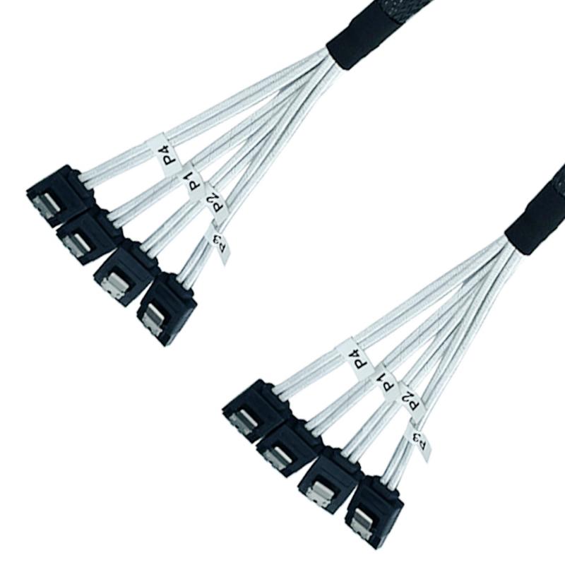 4 Straight SATA 7Pin to 4 Straight SATA 7Pin Cable with Braided Sleeving