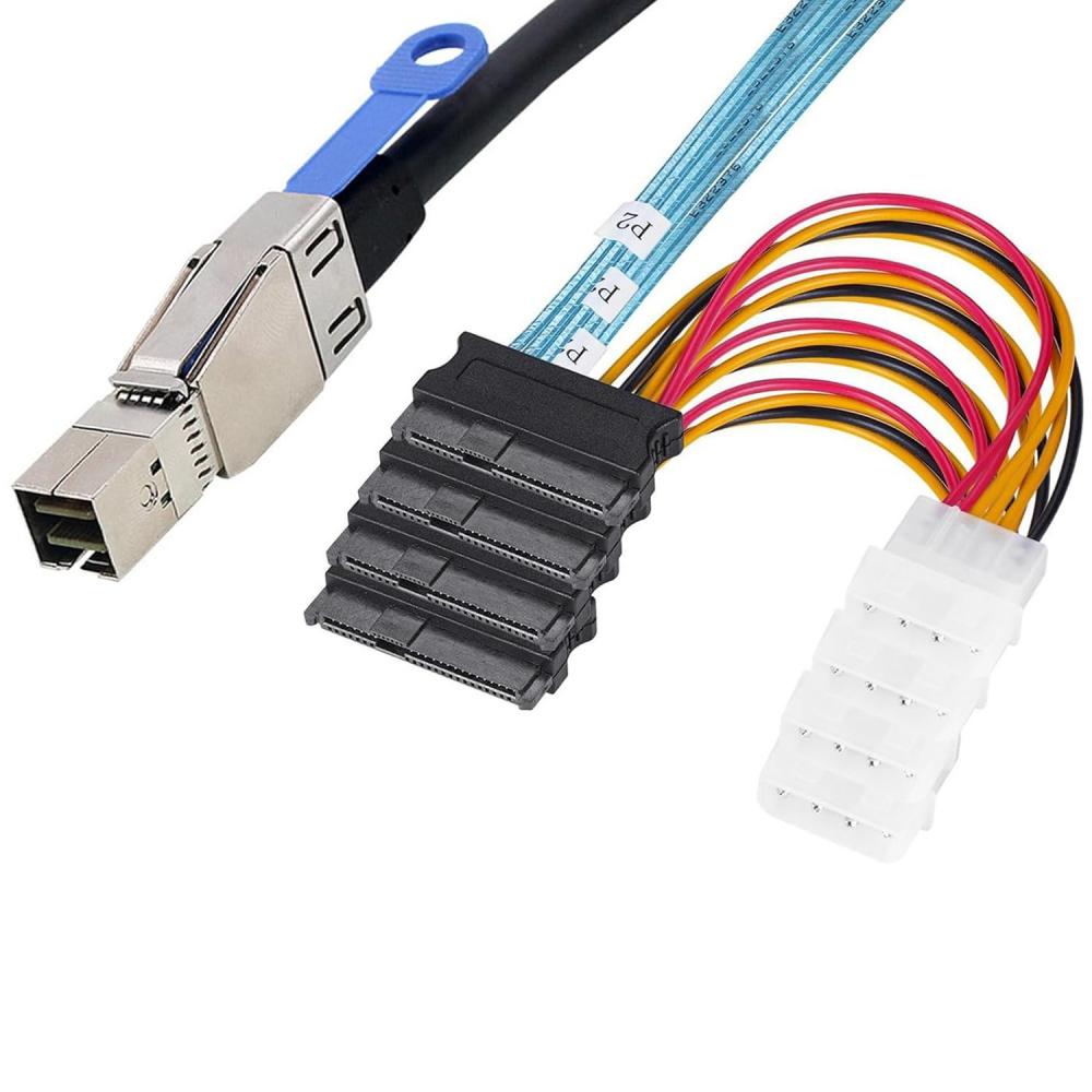 External HD Mini SAS SFF-8644 to 4 SAS SFF-8482 29P with 4-Pin Power Cable
