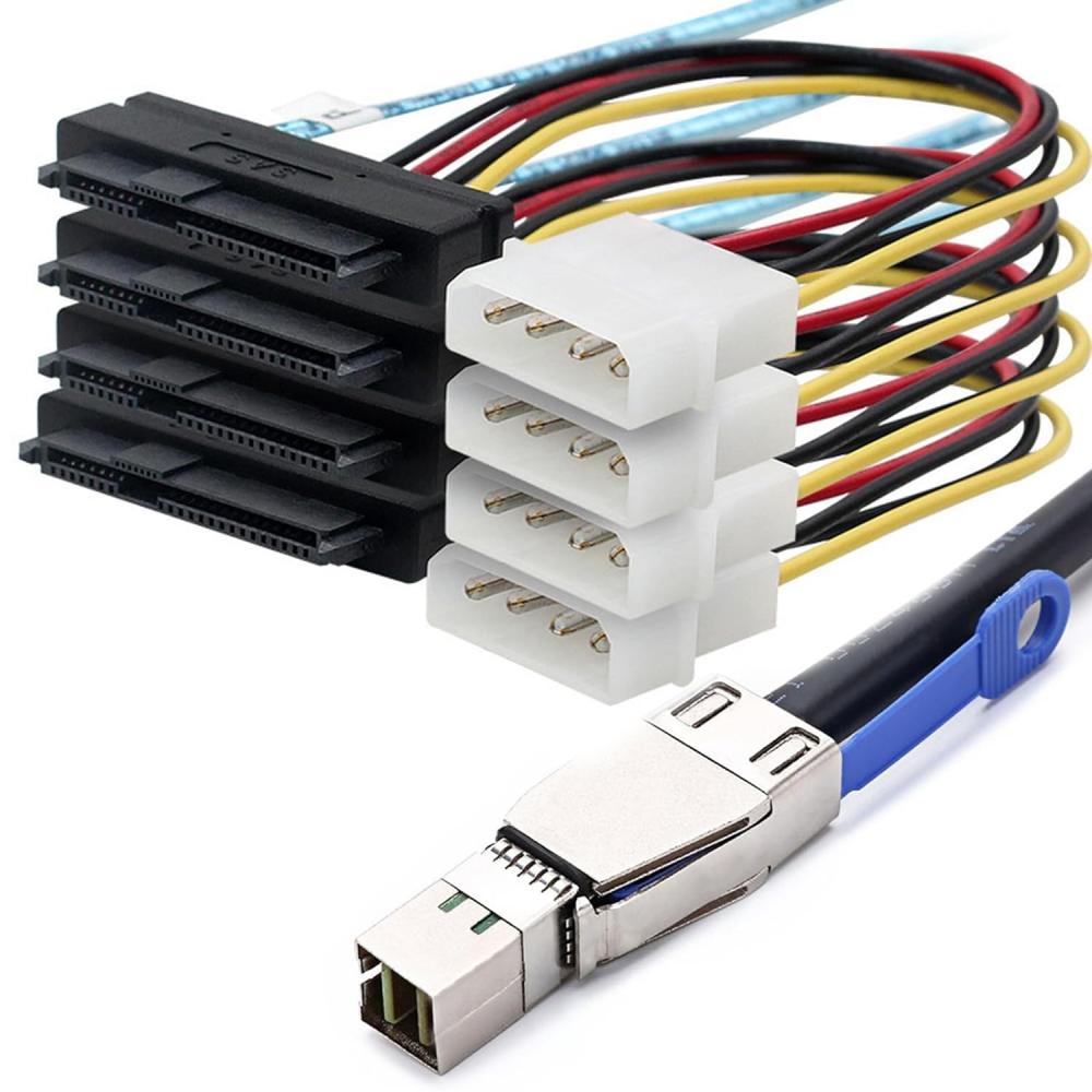 External HD Mini SAS SFF-8644 to 4 SAS SFF-8482 29P with 4-Pin Power Cable