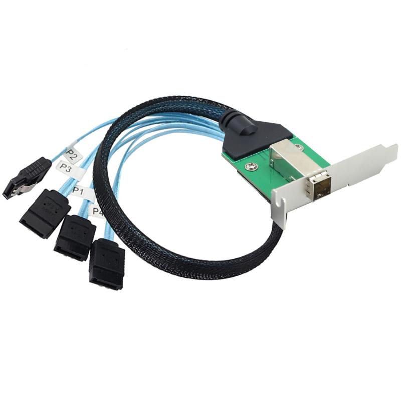 External HD Mini SAS SFF-8644 Female to 4 Straight SATA 7P Cable