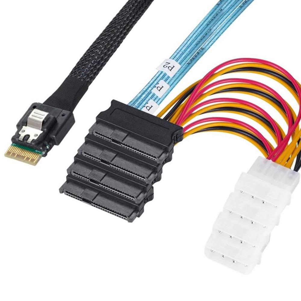 SlimSAS SFF-8654 4i to 4 SFF-8482 with 4-Pin Power Cable