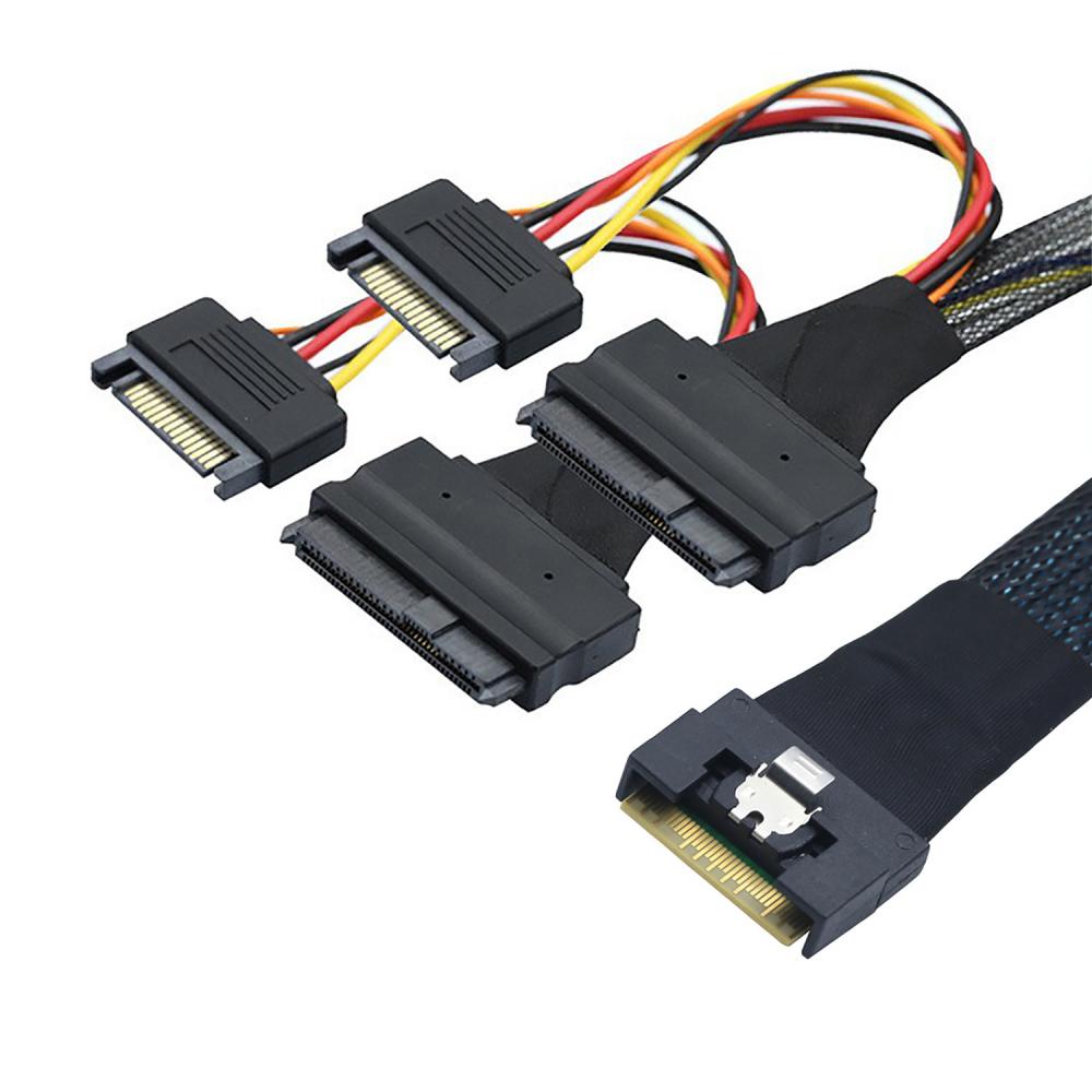 Fully Enclosed SlimSAS SFF-8654 8i to 2 U.2 SFF-8639 with 15P Power Cable