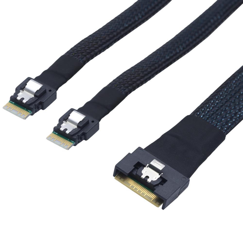 Fully Enclosed SlimSAS SFF-8654 8i to 2 SlimSAS SFF-8654 4i 38P Cable