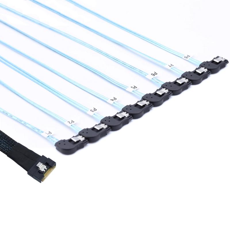 Fully Enclosed SlimSAS SFF-8654 8i to 8 Left Bend SATA 7P Cable