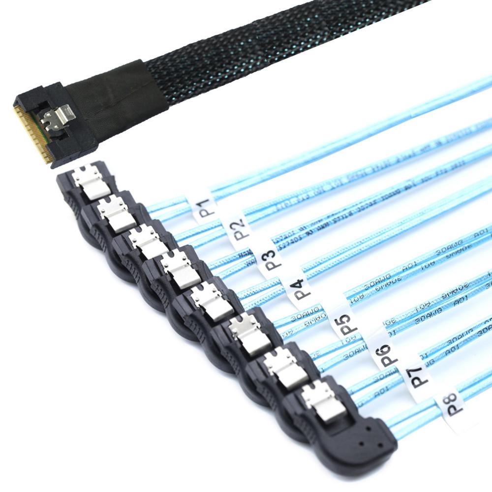 Fully Enclosed SlimSAS SFF-8654 8i to 8 Right Bend SATA 7P Cable