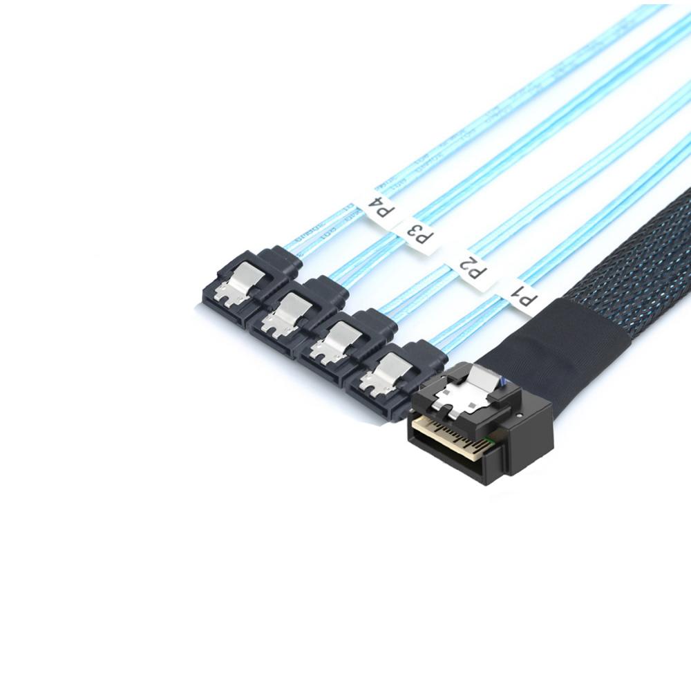 Low Profile SlimSAS SFF-8654 4x 38P to 4 Straight SATA 7P Cable