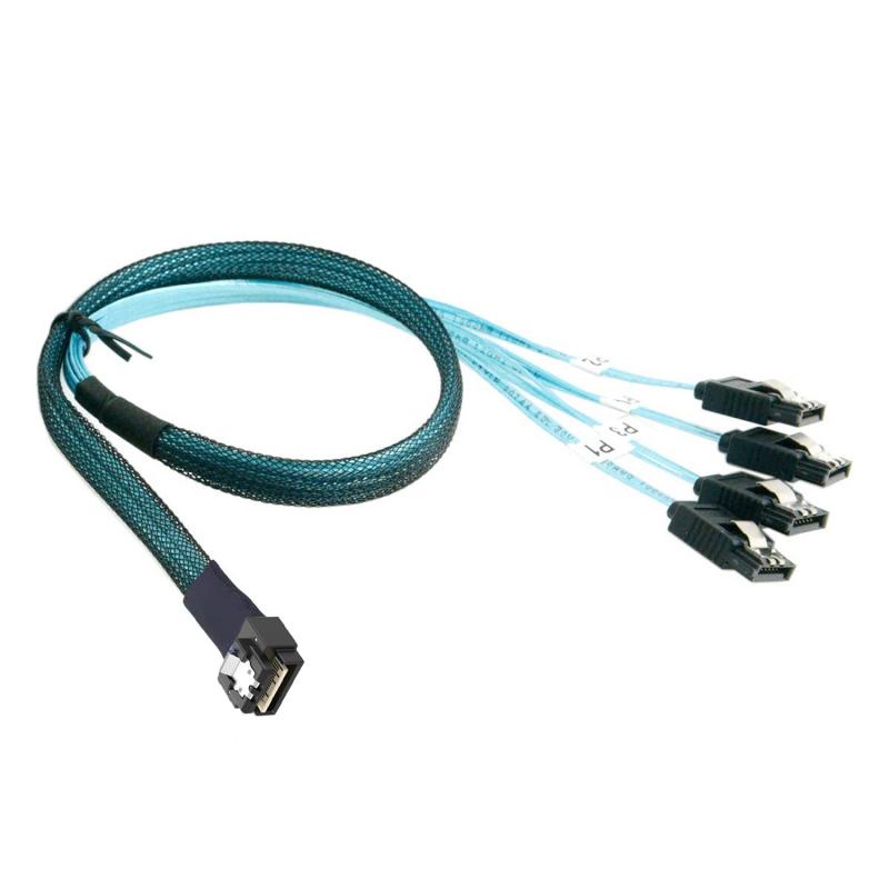 Low Profile SlimSAS SFF-8654 4x 38P to 4 Straight SATA 7P Cable