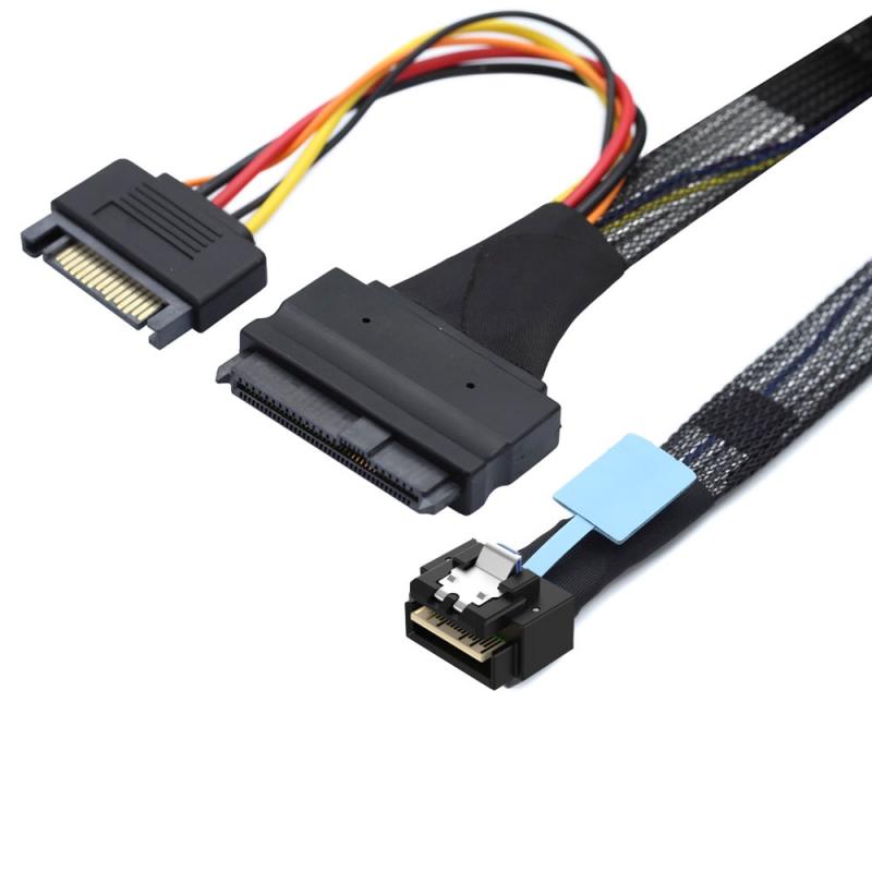 Low Profile SlimSAS SFF-8654 4x 38P to U.2 SFF-8639 with 15P Power Cable