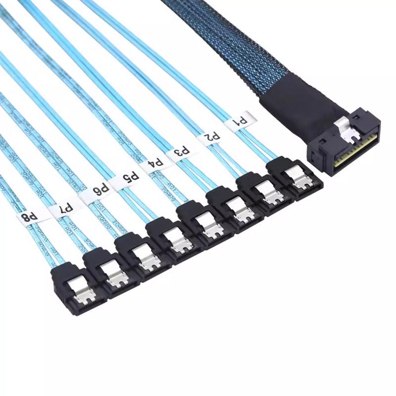 Low Profile SlimSAS SFF-8654 8x 74P to 8 Straight SATA 7P Cable