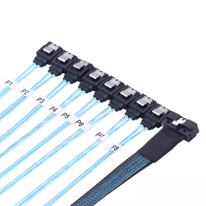 Low Profile SlimSAS SFF-8654 8x 74P to 8 Straight SATA 7P Cable