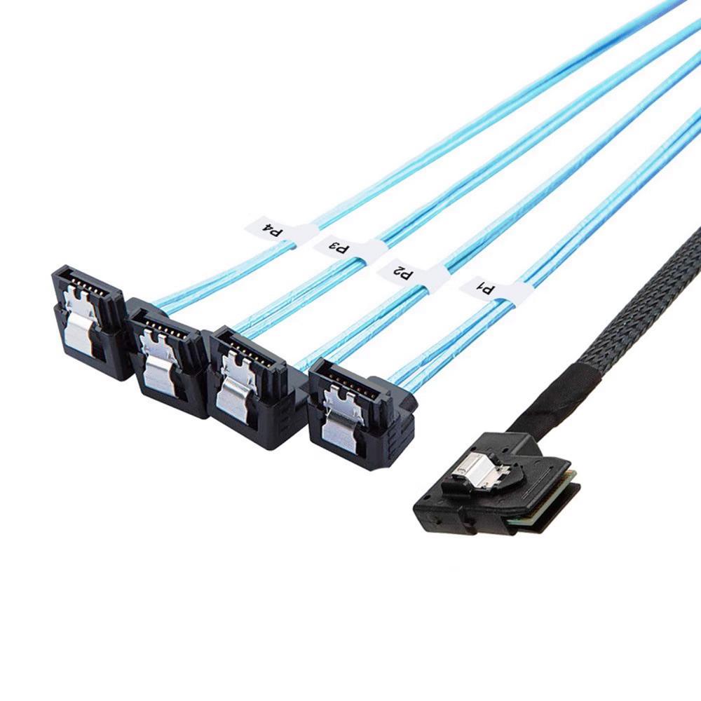 Left Bend Internal Mini SAS SFF-8087 36P to Four Right Angle SATA 7P Cable