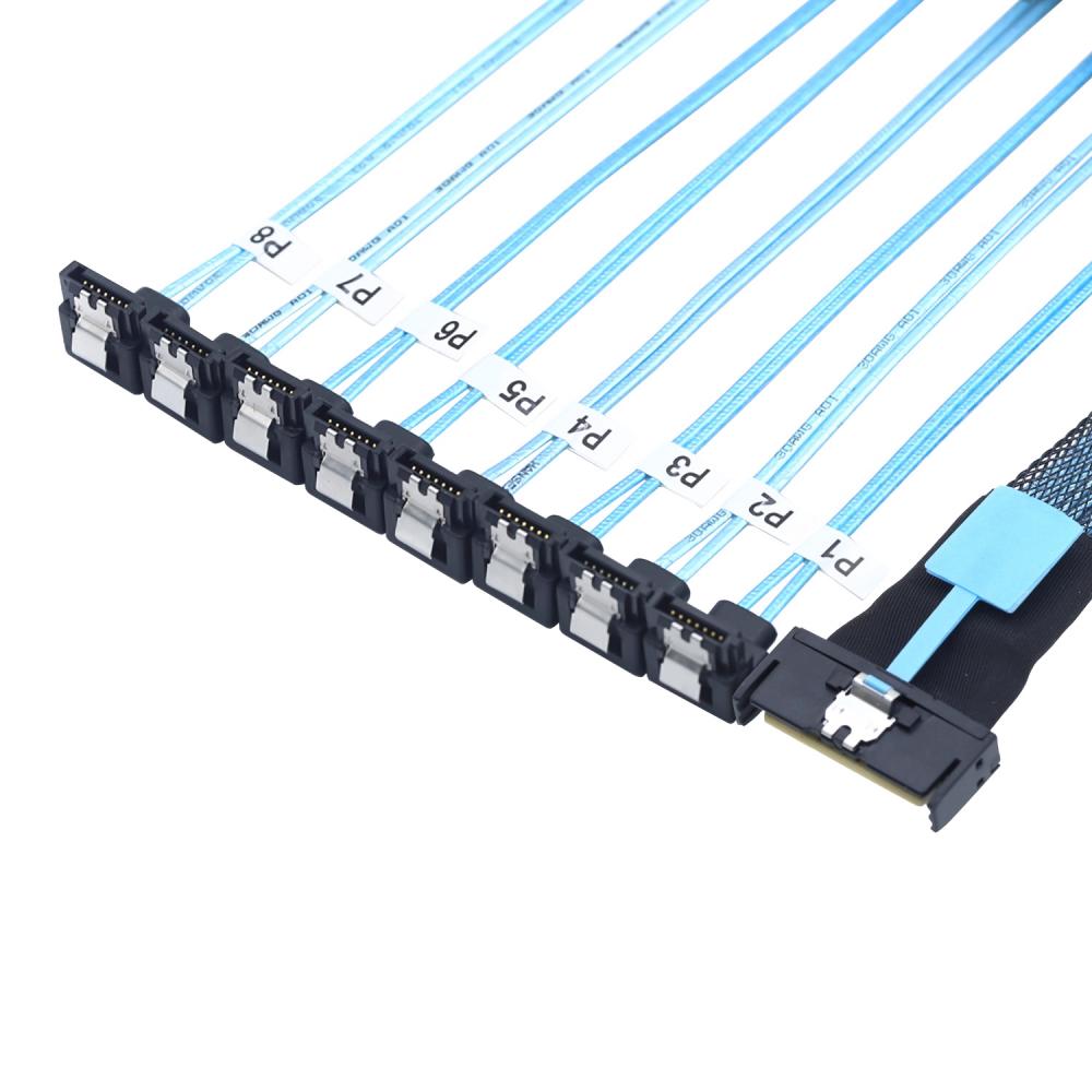 MCIO 8x 74P to 8 Right Angle SATA 7P Cable