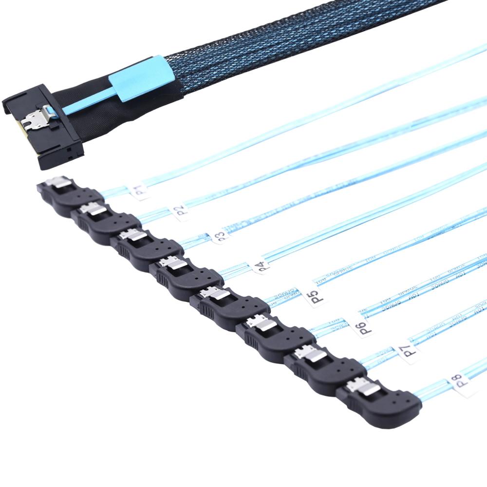 MCIO 8x 74P to 8 Right Bend SATA 7P Cable