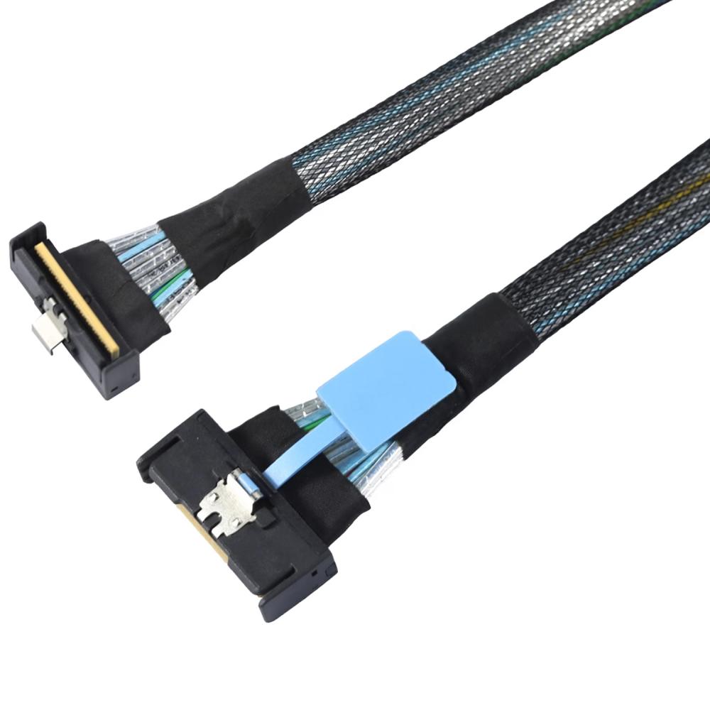 MCIO 8x 74P to MCIO 8x 74P Cable, Straight to Right Angle