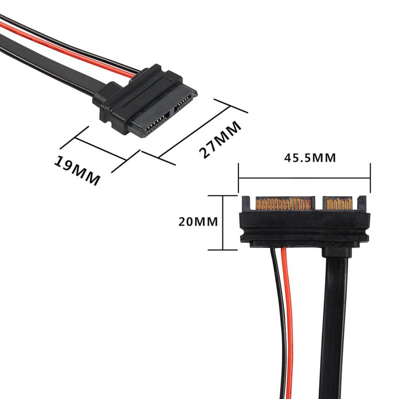 Slimline SATA 13P Female to SATA 22P (7+15) Male Cable