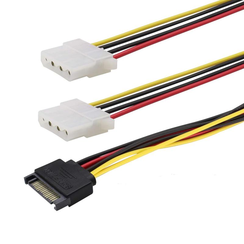 SATA 15Pin Male to Dual LP4 4Pin IDE Molex Female Power Cable