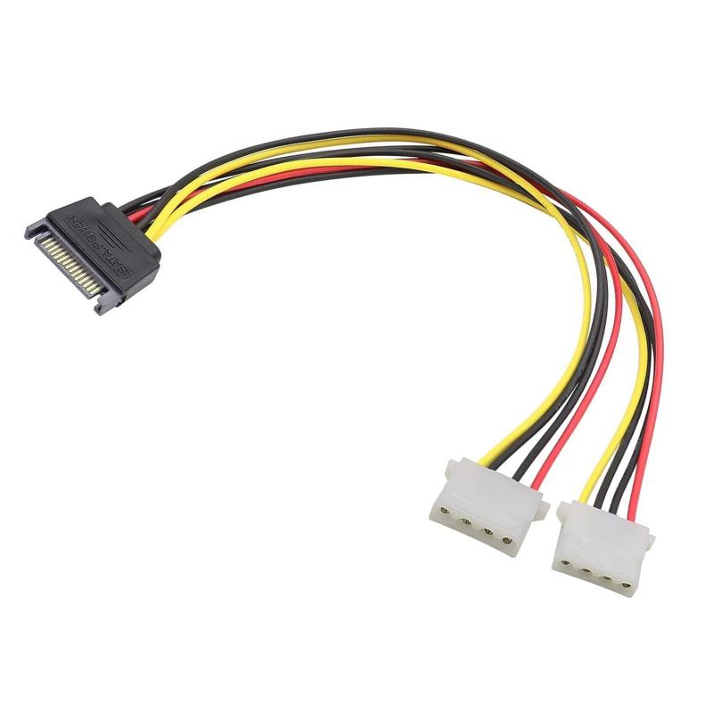 SATA 15Pin Male to Dual LP4 4Pin IDE Molex Female Power Cable