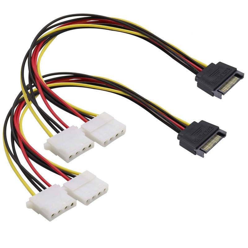 SATA 15Pin Male to Dual LP4 4Pin IDE Molex Female Power Cable