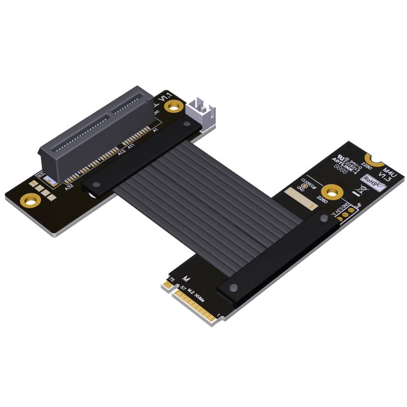 M.2 NVMe Male Right Bend to PCIe 4.0 x4 Female Up R/A Extension Cable