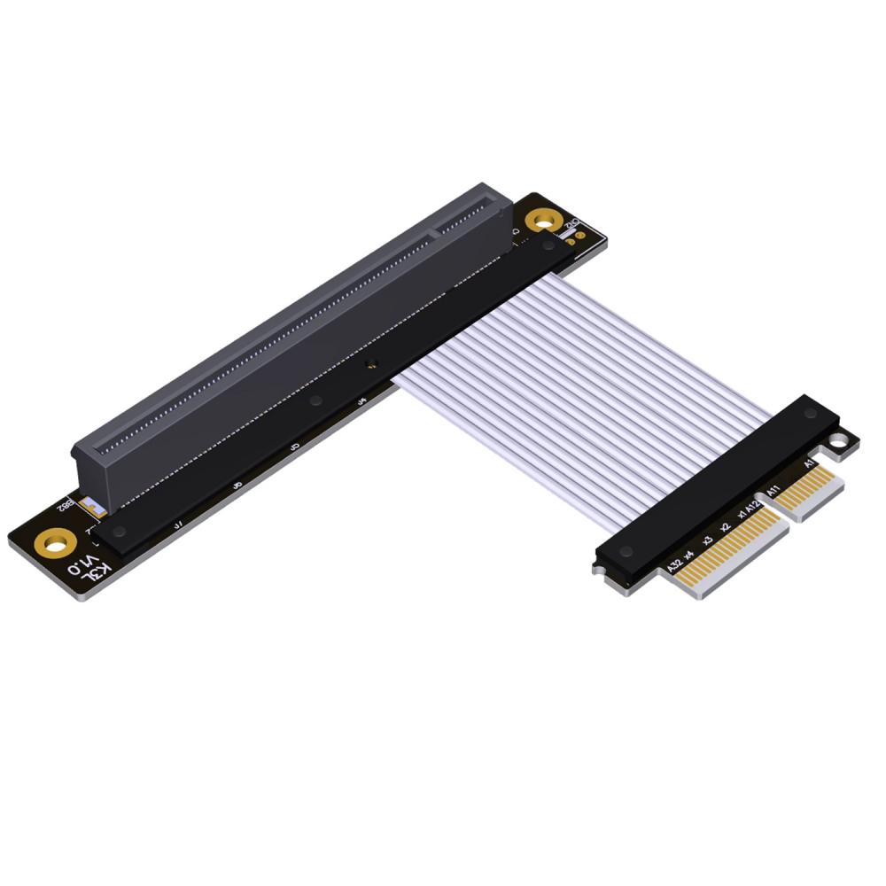 PCIe 4.0 x4 Male to x16 Female Up R/A Extension Cable, 85-ohm Low Impedance